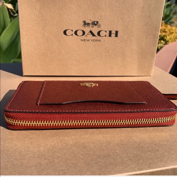 Coach | Bags | Coach Metallic Red Leather Zip Accordion Wallet | Poshmark